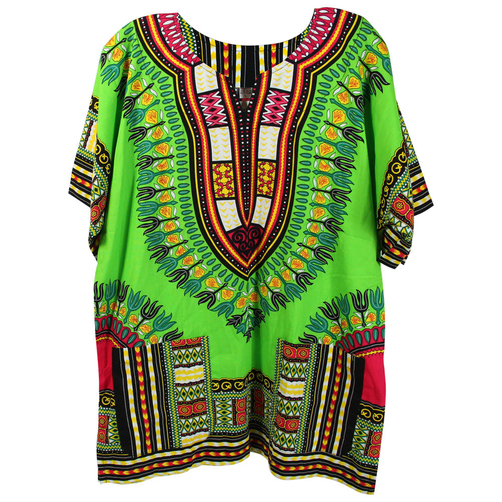 Boy's Lime Green Traditional V-neck Dashiki with Double Pockets-BDK001-L