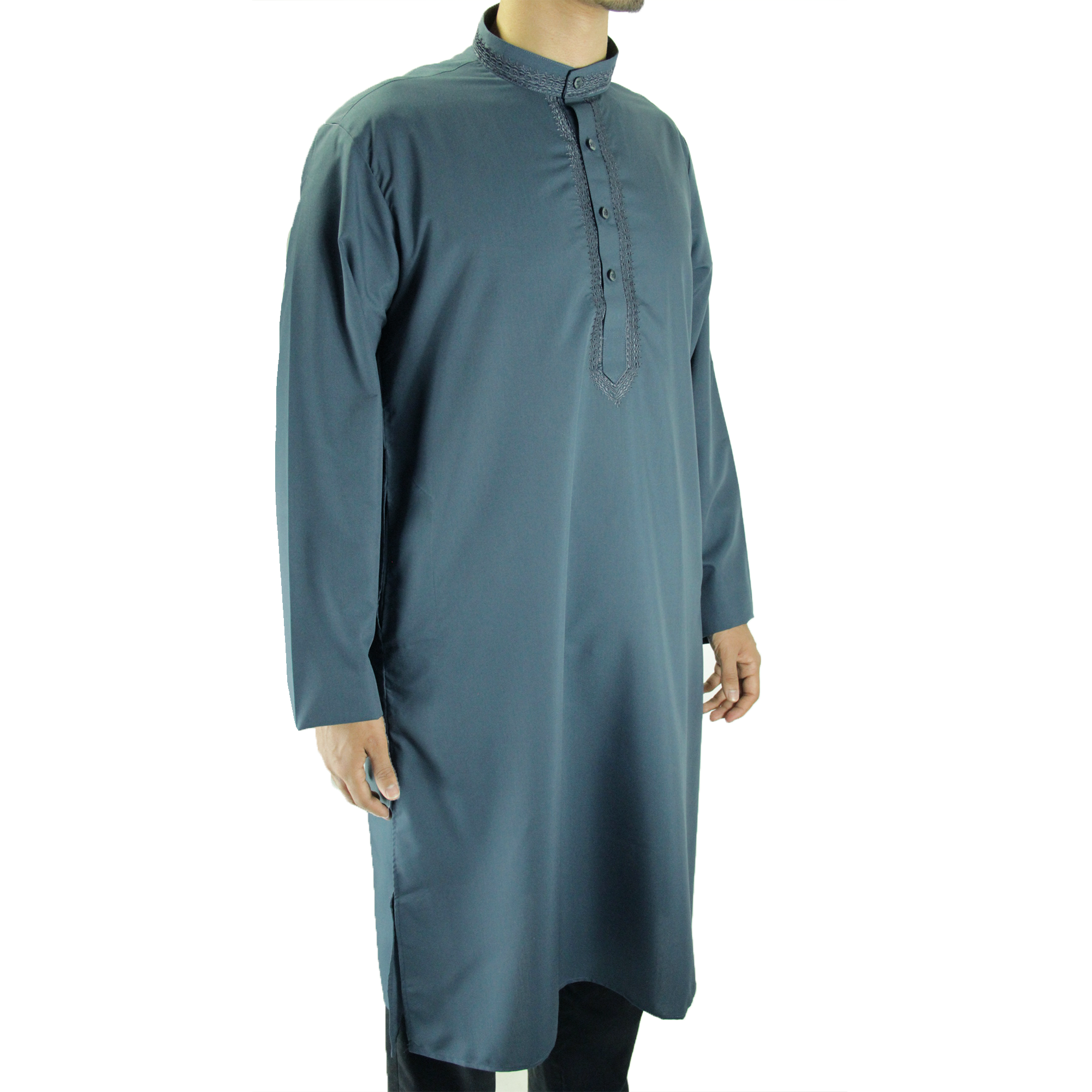 Hijaz Men's Embroidered Gray Kurta Wrinkle Free Cotton Throbe - MK044 ...