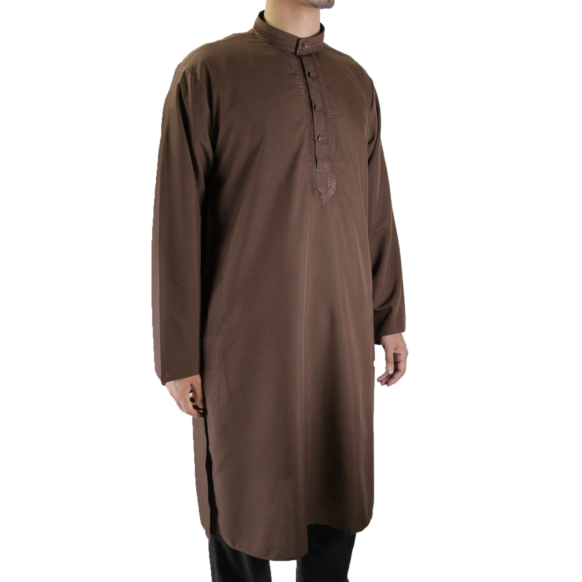 Hijaz Men's Embroidered Brown Kurta Wrinkle Free Cotton Throbe