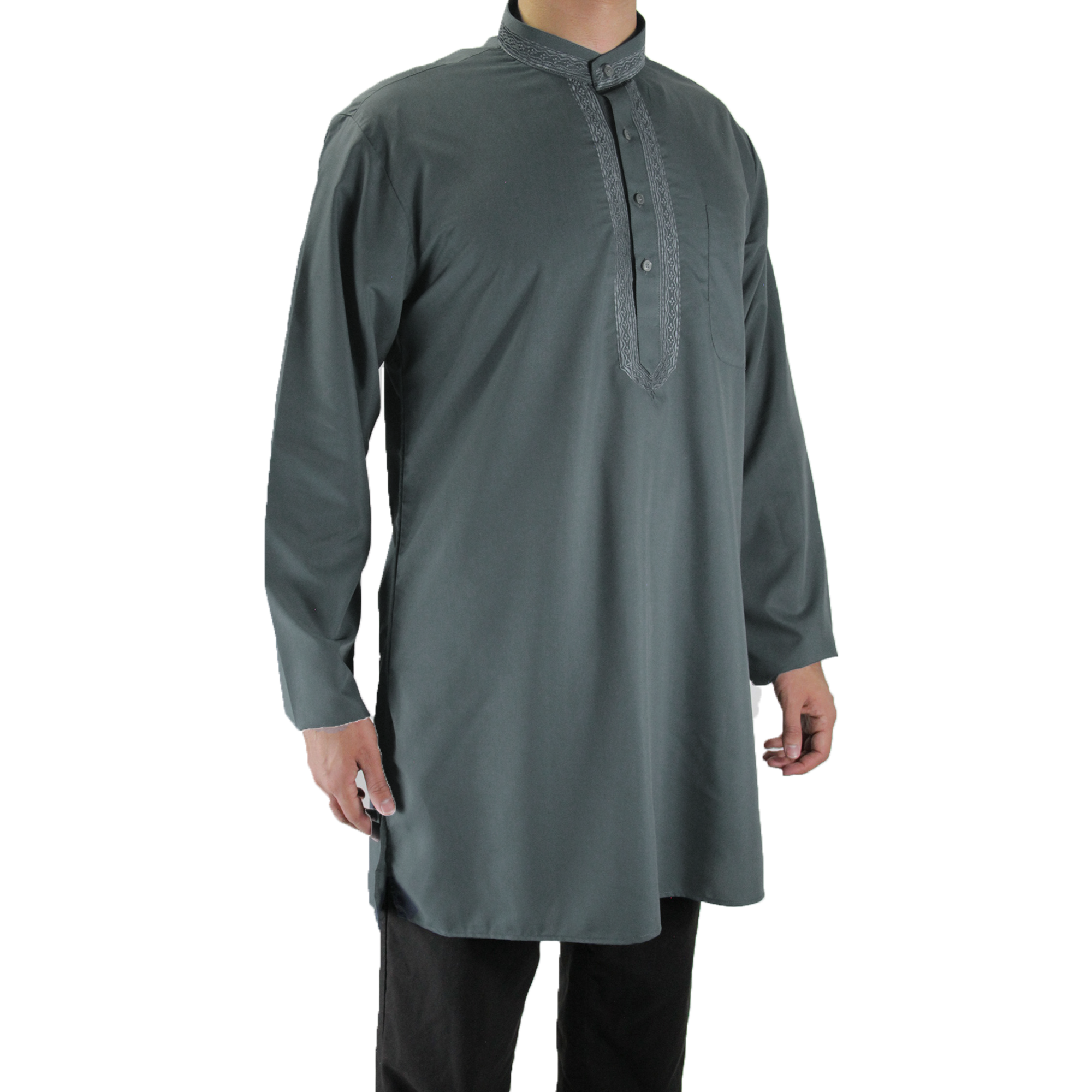 Hijaz Men's Embroidered Gray Kurta Wrinkle Free Cotton Throbe - MK045 ...