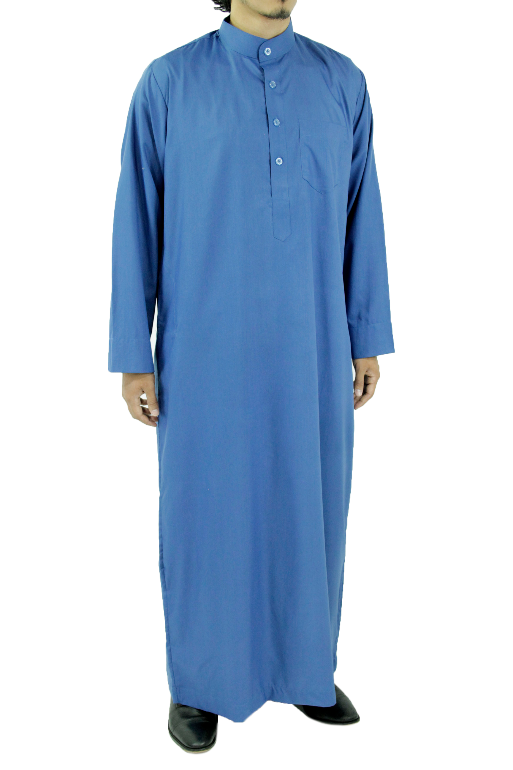 Hijaz Blue Men's Formal Arabian Thobe Cotton Kandura With Pockets