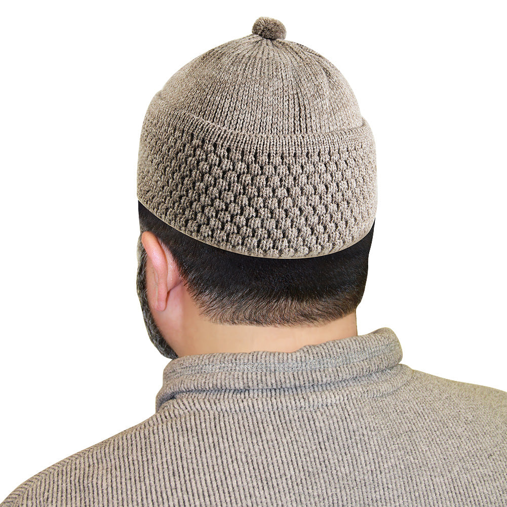 Warm Gray Knit Muslim Men's Prayer Kufi 16 inch - KH383