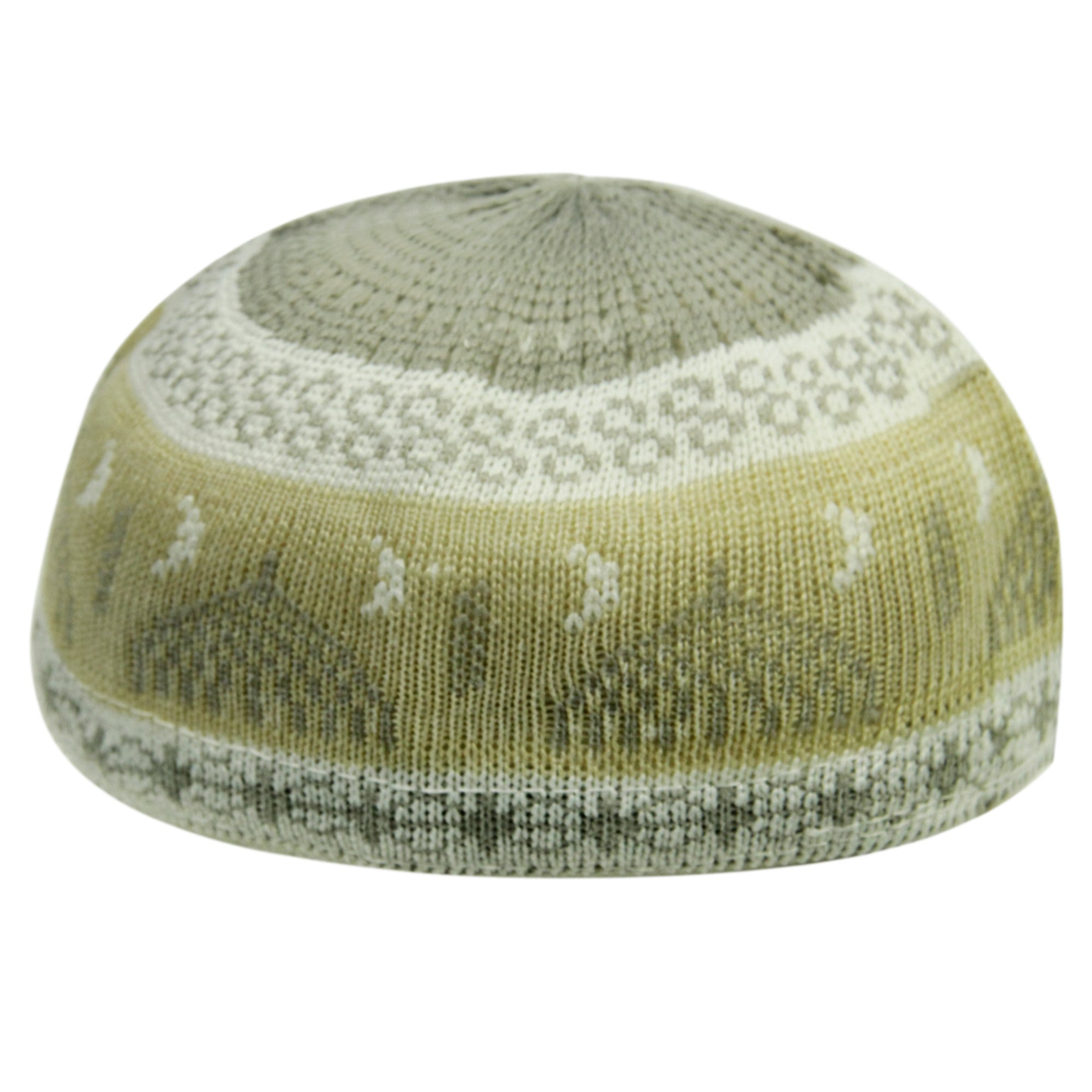 Warm Gray & Tan Minaret Design Large Soft Cotton Kufi Skull Cap - KH534