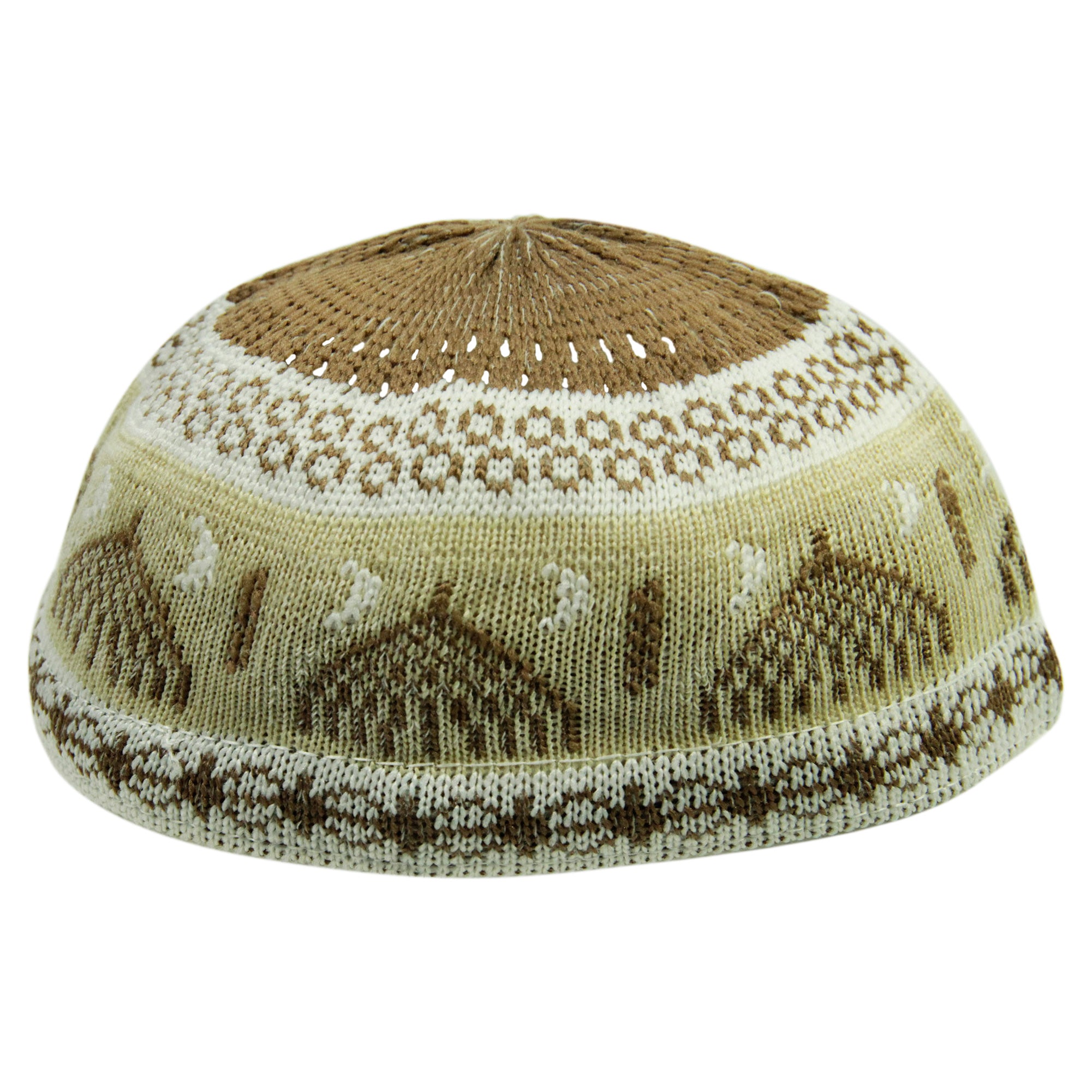 Brown and Tan Minaret Design Large Soft Cotton Kufi Skull Cap - KH535