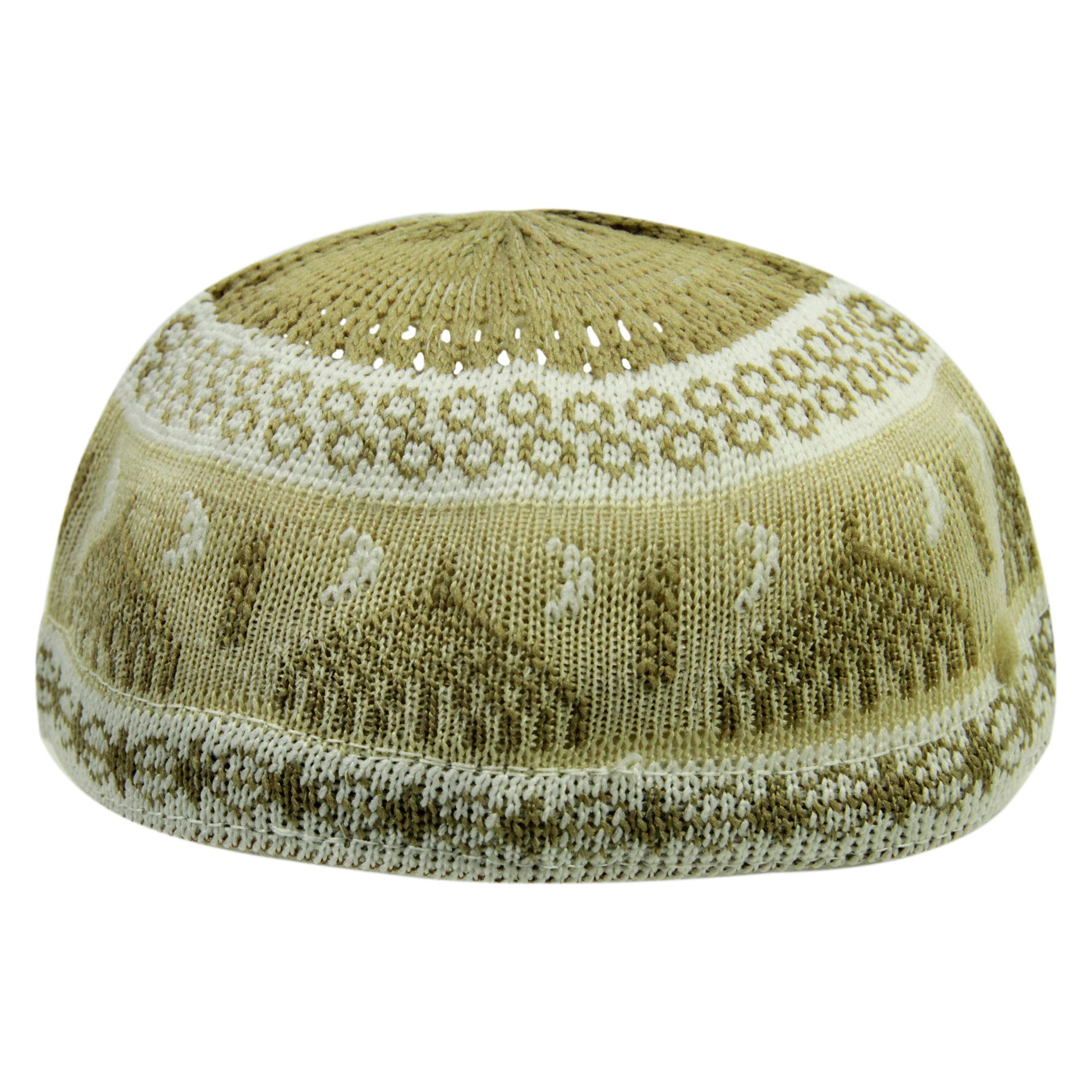 Brown and Tan Minaret Design Large Soft Cotton Kufi Skull Cap - KH536