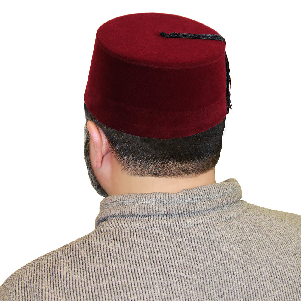 Mens Headgear Tarbouch Fez Hat Burgundy with Black Tassel - TF002